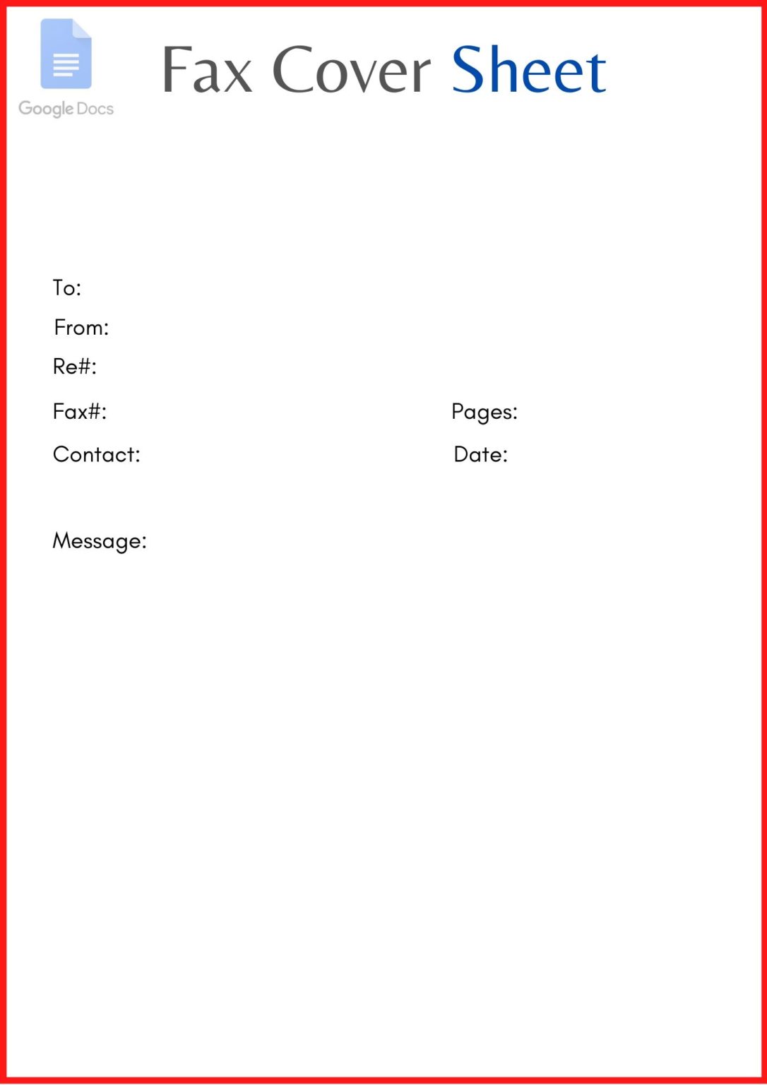 Google Docs Printable Fax Cover Sheet Fax Cover Sheet Template