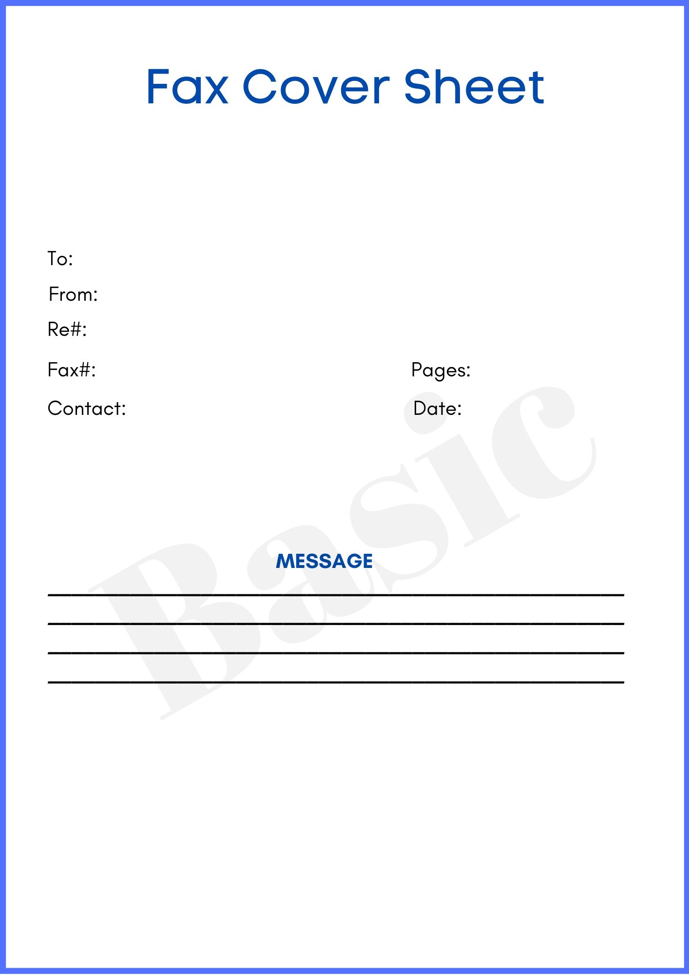 Basic Fax Cover Sheet Template Free Printable In PDF