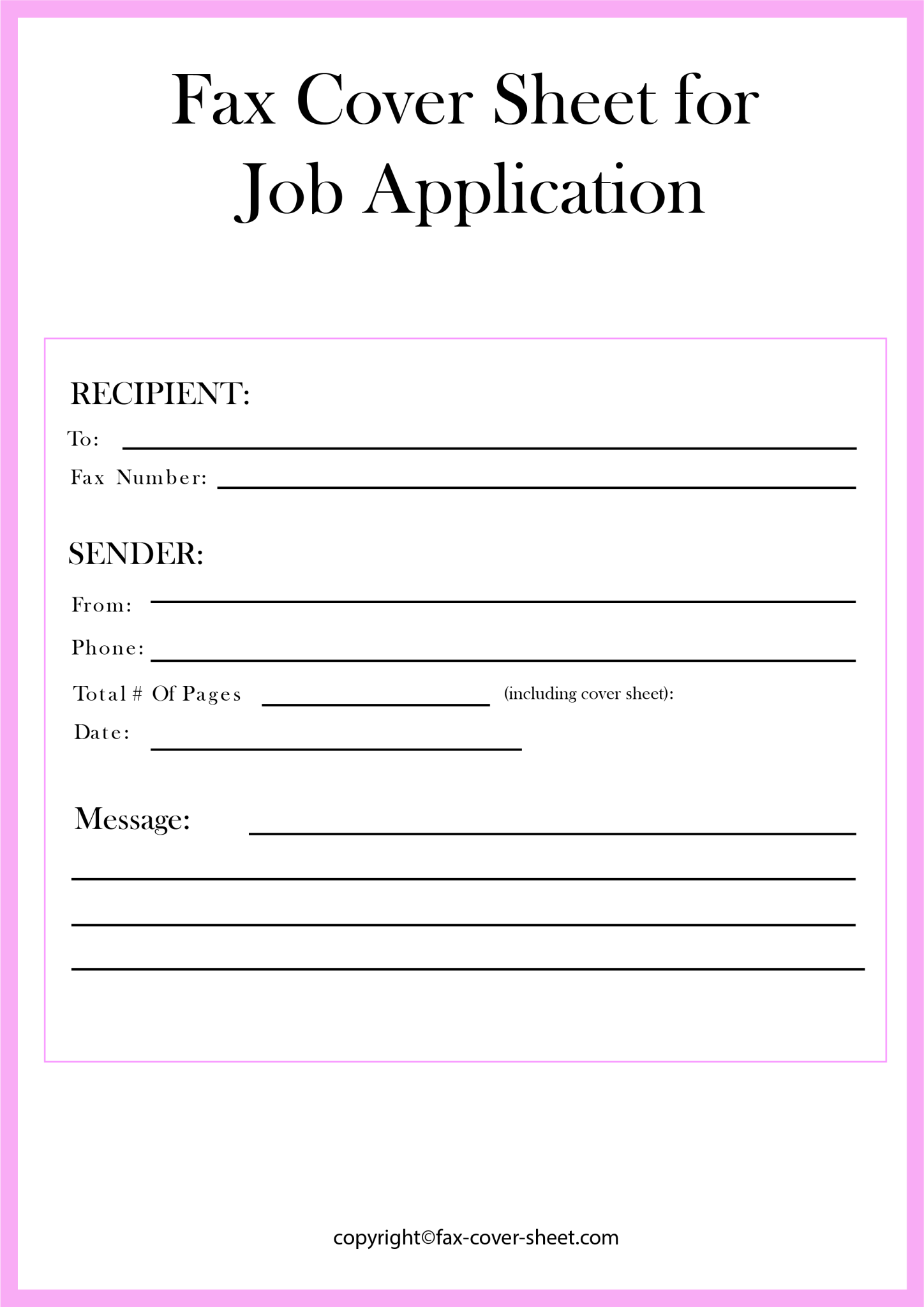 Fax Cover Sheet for Job Application Templates in PDF Format