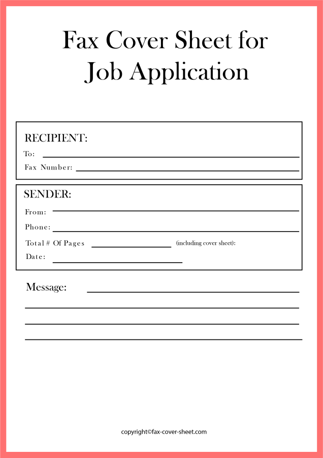 Fax Cover Sheet for Job Application Templates in PDF Format