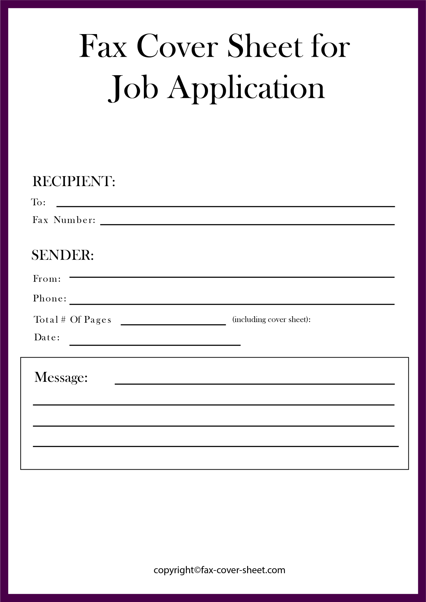 Fax Cover Sheet for Job Application Templates in PDF Format