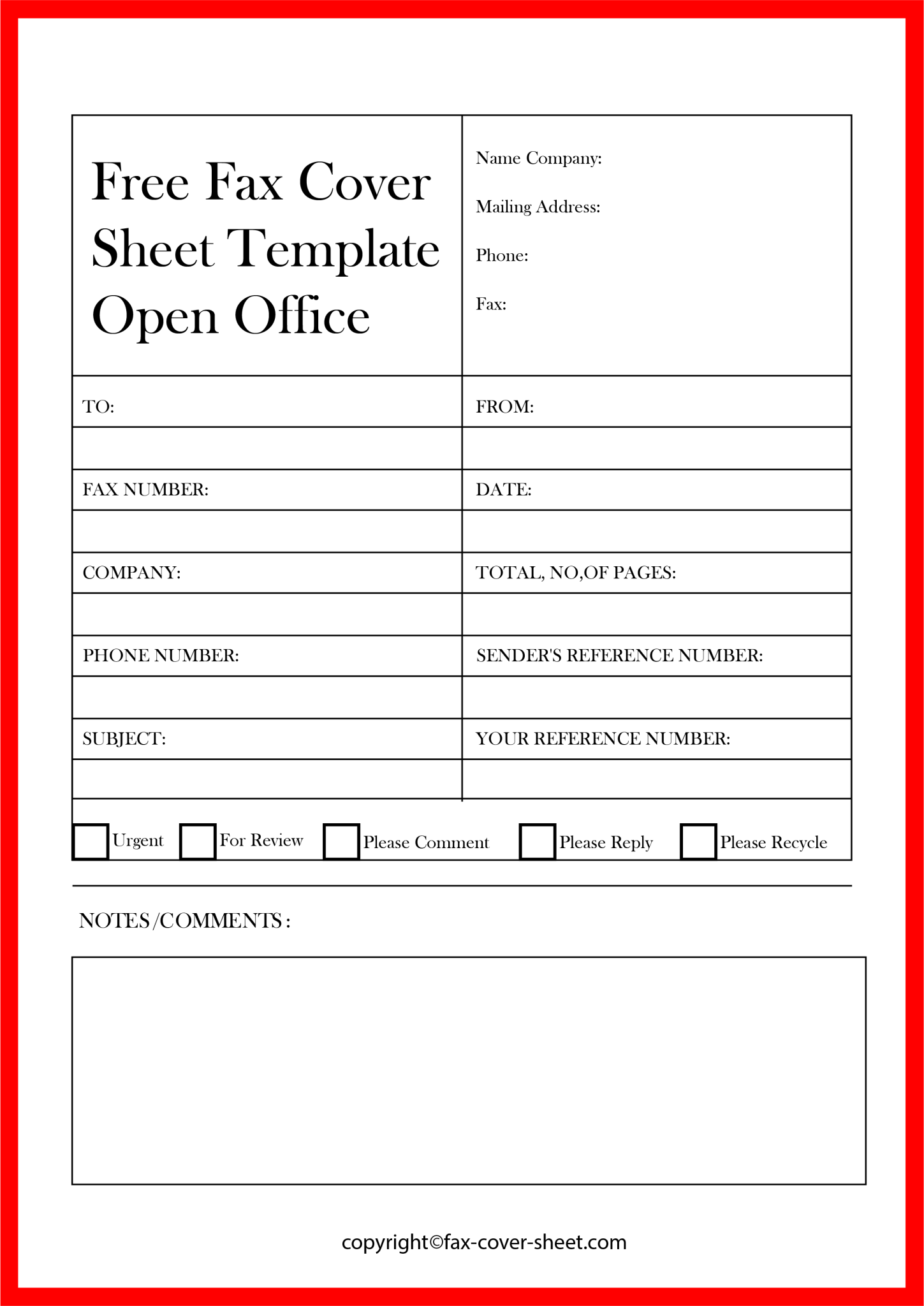 Free Fax Cover Sheet Template Open Office in PDF Format