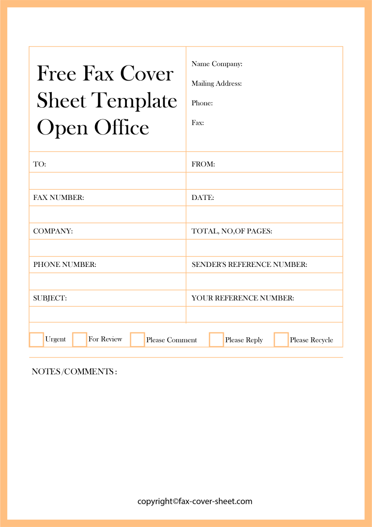Free Fax Cover Sheet Template Open Office in PDF Format