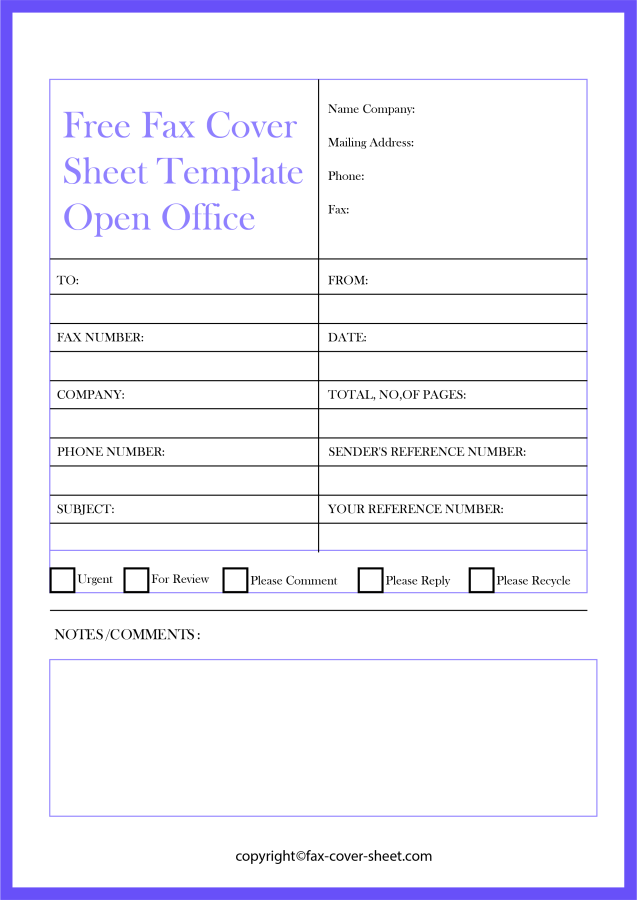 Free Fax Cover Sheet Template Open Office in PDF Format
