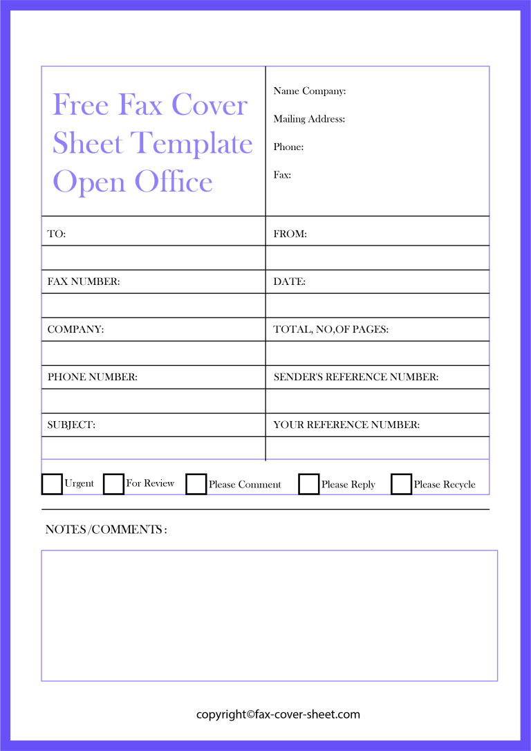 Free Fax Cover Sheet Template Open Office in PDF Format